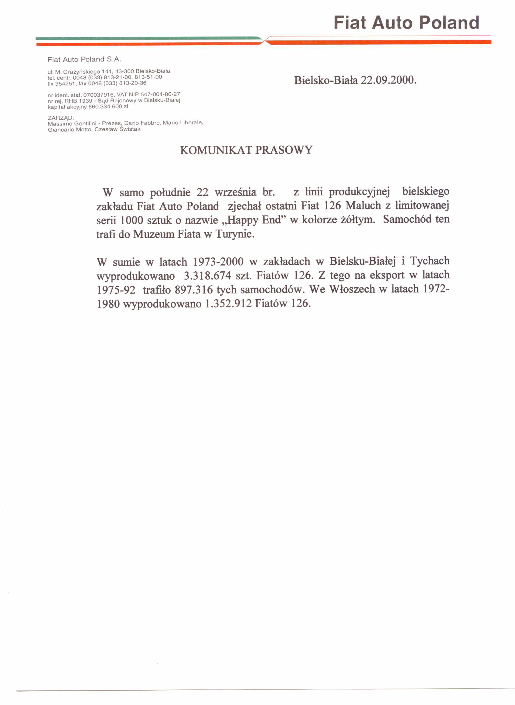 Grupa FCA – Polski Fiat 126p, FSM/Fiat Auto Poland Bielsko-Biała (1973 ...